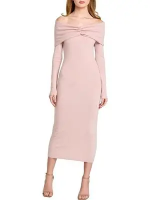 WAYF Off The Shoulder Knit Midi Dress - Blush