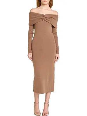 WAYF Off The Shoulder Knit Midi Dress - Mocha