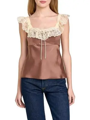 WAYF Ella Lace Trim Camisole - Mocha