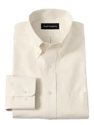 PAUL FREDRICK Non-iron Cotton Pinpoint Solid Button Down Collar Dress Shirt - Ecru
