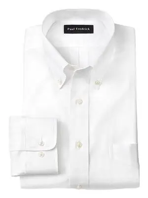 PAUL FREDRICK Non-iron Cotton Pinpoint Solid Button Down Collar Dress Shirt - White
