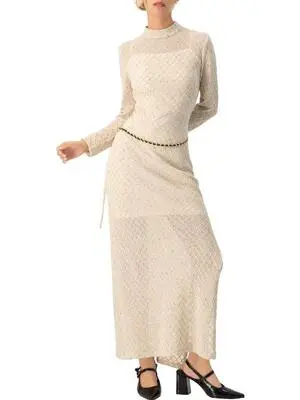 IVONNE High Neck Knitted Long Dress - Natural