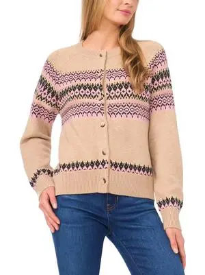 CECE DUPRAZ Fair Isle Stripe Cardigan - Biscuit Heather