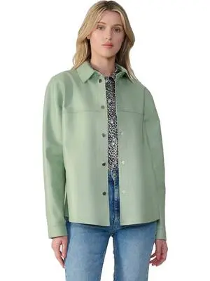 FURNIQ UK Frankie Leather Shirt Jacket - Light Green