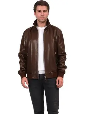 FURNIQ UK Arthur Leather Bomber Jacket - Brown