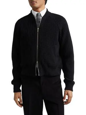 Thom Browne Raglan Wool Bomber Cardigan - Black