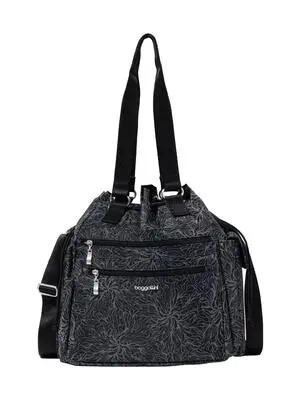 BAGGALLINI Drawstring Crossbody Bucket Bag - Midnight Blossom Print