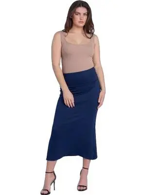 24SEVEN COMFORT APPAREL Petite Foldover Maxi Skirt - Navy