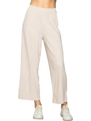 MELLODAY Rib Crop Wide Leg Pants - Heather Taupe