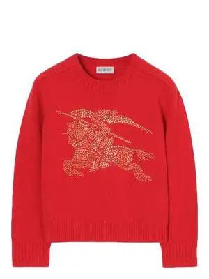 Burberry Rhinestone Embellished Wool Sweater - Crayon Red