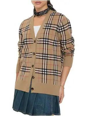 Burberry Check Cotton Wool Cardigan - Sand Beige