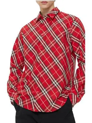 Burberry Relaxed Fit Check Cotton Shirt - Crayon Red