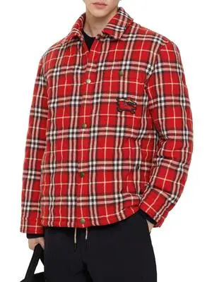 Burberry Check Quilted Wool Flannel Jacket - Crayon Red