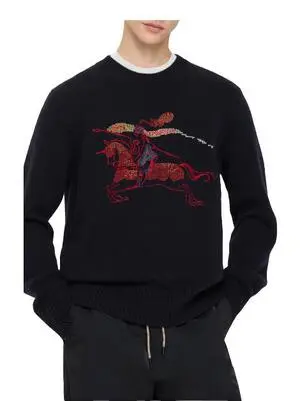 Burberry Cross-stitch Equestrian Knight Design Wool Cashmere Sweater - Navy