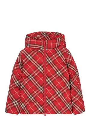 Burberry Check Hooded Puffer Coat - Crayon Red