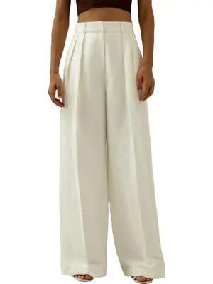 Lilysilk Silk-linen Blend Wide Leg Trousers - Natural White