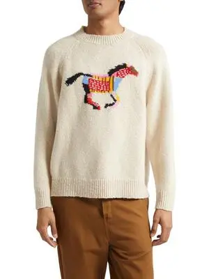THE ELDER STATESMAN Glacier Horse Intarsia Cashmere Sweater - Ecru
