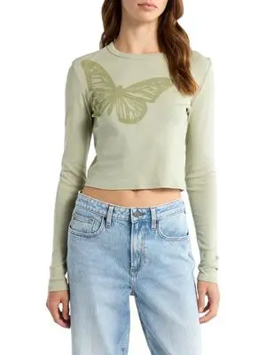PACSUN Butterfly Graphic Long Sleeve T-shirt - Green