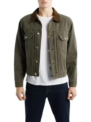 FRAME Cotton Canvas Trucker Jacket - Antique Dark Olive
