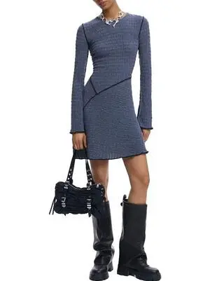 Desigual Pucker Knit Long Sleeve Body-con Dress - Blue