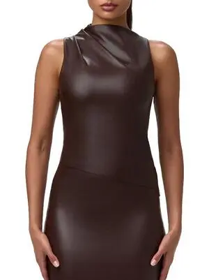 Naked Wardrobe Asymmetric Faux Leather Top - Dark Chocolate