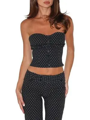 TIGER MIST Kittie Ruffle Strapless Crop Top - Black Polka Dot