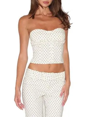 TIGER MIST Kittie Ruffle Strapless Crop Top - Cream Polka Dot
