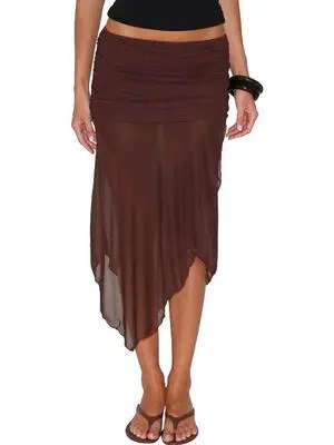 TIGER MIST Mixed Media Asymmetric Skirt - Chocolate