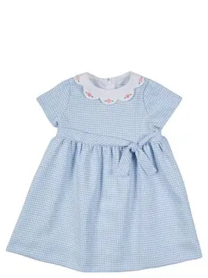 FLORENCE EISEMAN Houndstooth Shirred Dress - Light Blue/ White