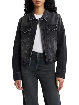 HIDDEN JEANS Stud Detail Denim Trucker Jacket - Onyx