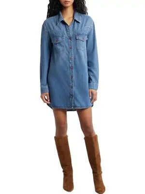 HIDDEN JEANS Oversized Long Sleeve Denim Shirt Dress - Medium