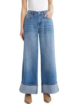 HIDDEN JEANS Cuffed High-waist Wide-leg Jeans - Medium Dark