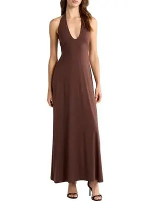 PACSUN Third Charm Alexa Halter Maxi Dress Brown