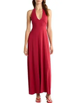 PACSUN Third Charm Alexa Halter Maxi Dress Wine