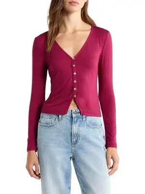 PACSUN Shelby Button-up Knit Top - Wine