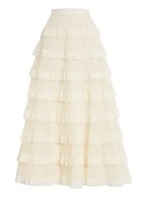 Red Valentino Tiered Point D'esprit Midi Skirt - Ivory