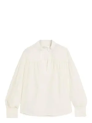 FRAME Gathered Satin-Crepe Blouse Ivory