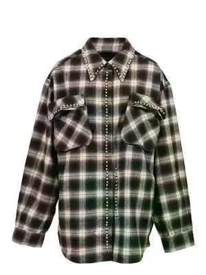 OPEN YY Pearl-embellished Plaid Shirt - Black
