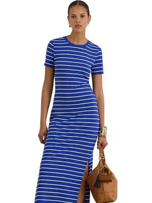Ralph Lauren Striped Cotton-blend Jersey Tee Dress - Cruise Royal/white