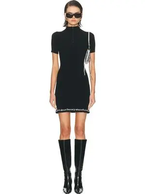 Alexander Wang Ribbed Short Sleeve Logo Dress - Black