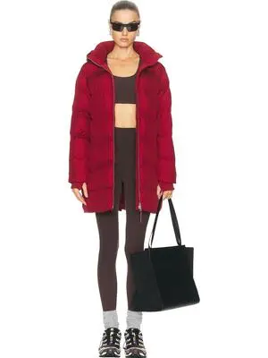Beyond Yoga Warm Up Long Puffer Jacket - Ruby Rush