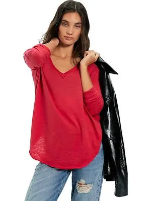 Free People We The Free Real One Long Sleeve Top - Retro Red