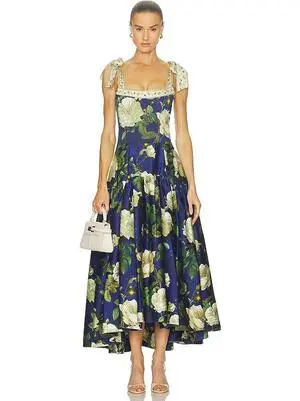 Alice + Olivia Rosalee Tie Strap Bustier Midi Dress - Twilight Eden