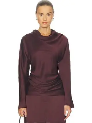 Simkhai Victoria Long Sleeve Draped Top - Mahogany