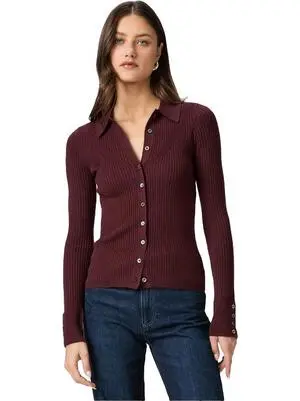 Paige Jayde Long Sleeve Button Down Top - Burgundy