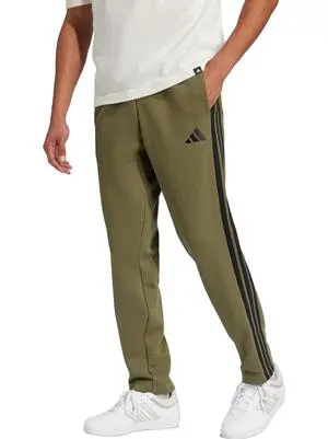 Adidas Essentials 3-stripes Open Hem Fleece Pants - Olive Strata / Black