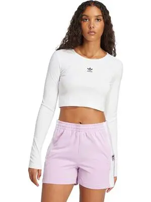 Adidas Essentials Ribbed Crop Long Sleeve Tee - White