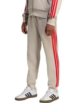 Adidas Essentials 3-stripes Fleece Pants - Beige / Pure Ruby