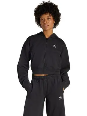 Adidas Essentials French Terry Cropped Zip Hoodie - Black