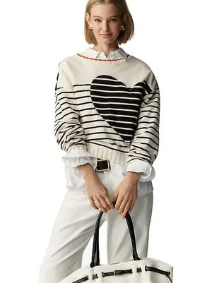 Maeve Crop Striped Sweatshirt - Black & Ivory Stripe